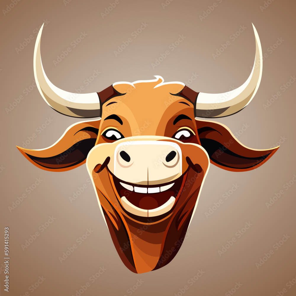 Bull head logo design. Happy bull face. Cute drawing bull face with ...