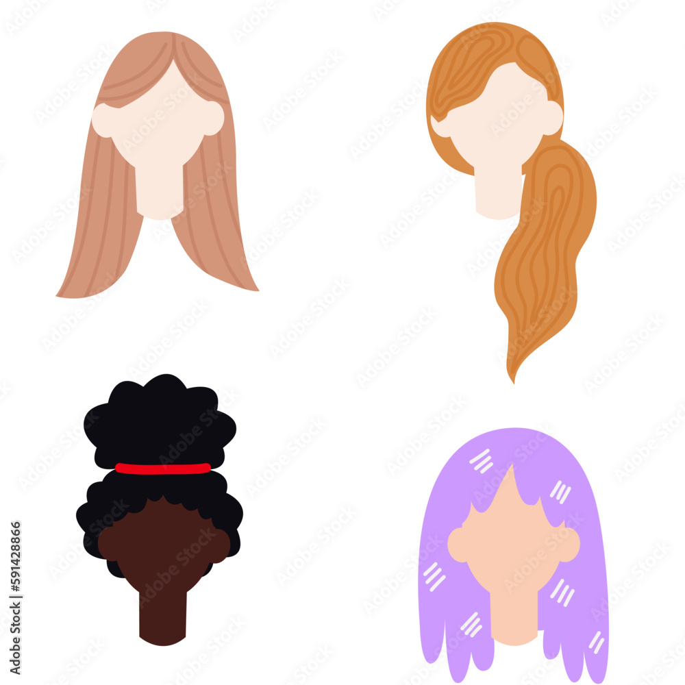 Set of girls with different hairstyles, hair color and nationality ...