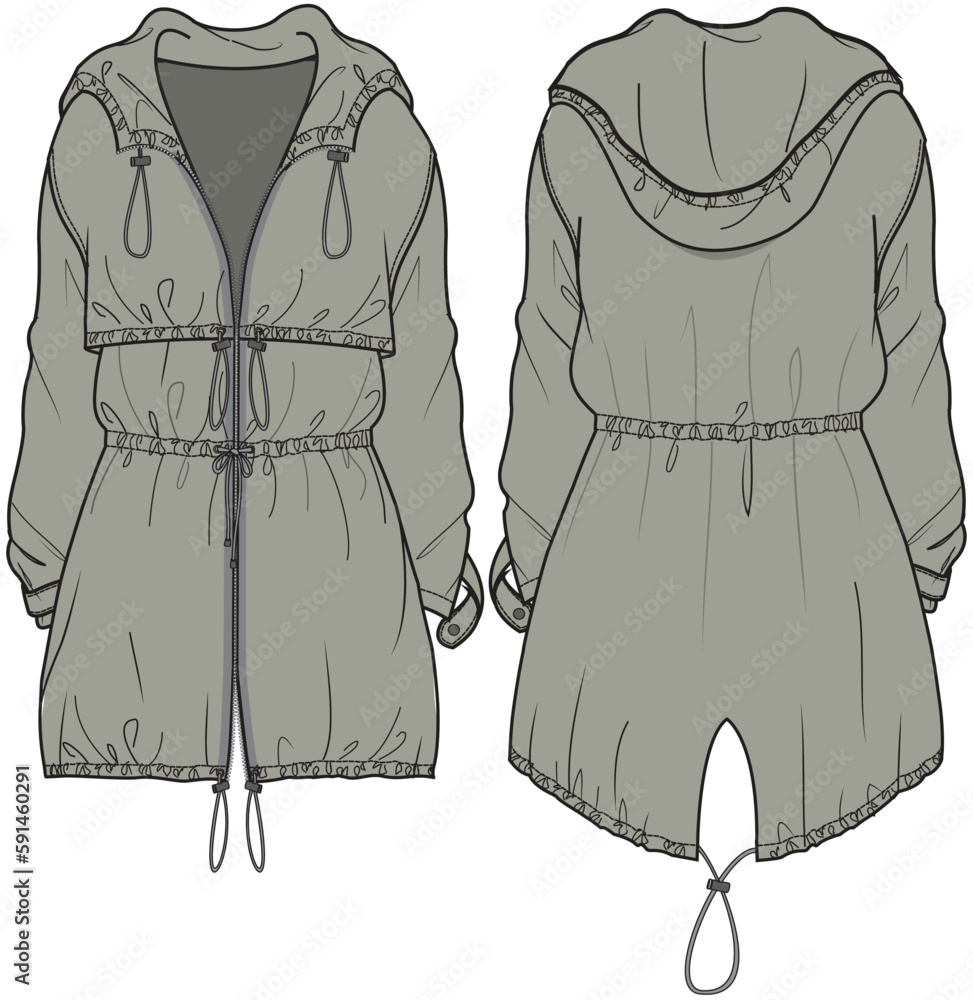 Winter Anorak Jacket, Parka Jacket Front and Back View. Fashion ...