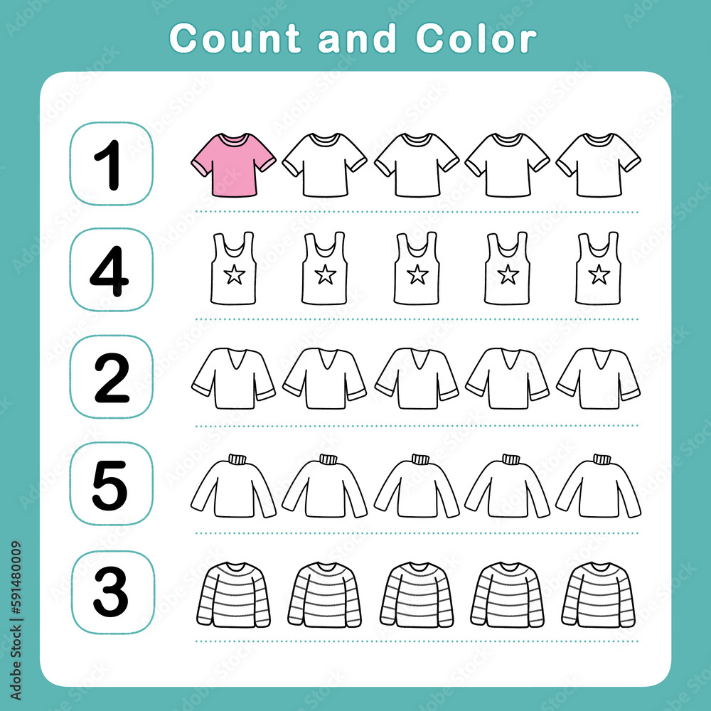 Count and color educational children activity with cute shirts ...