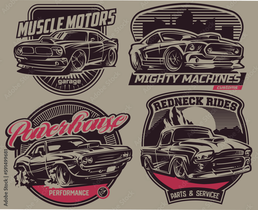 Muscle Cars. Vector logo set Stock Vector | Adobe Stock