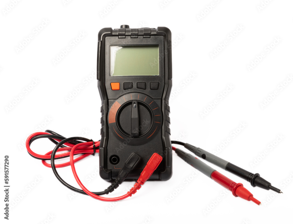 Photo Stock Digital multimeter with probes and display isolated on ...