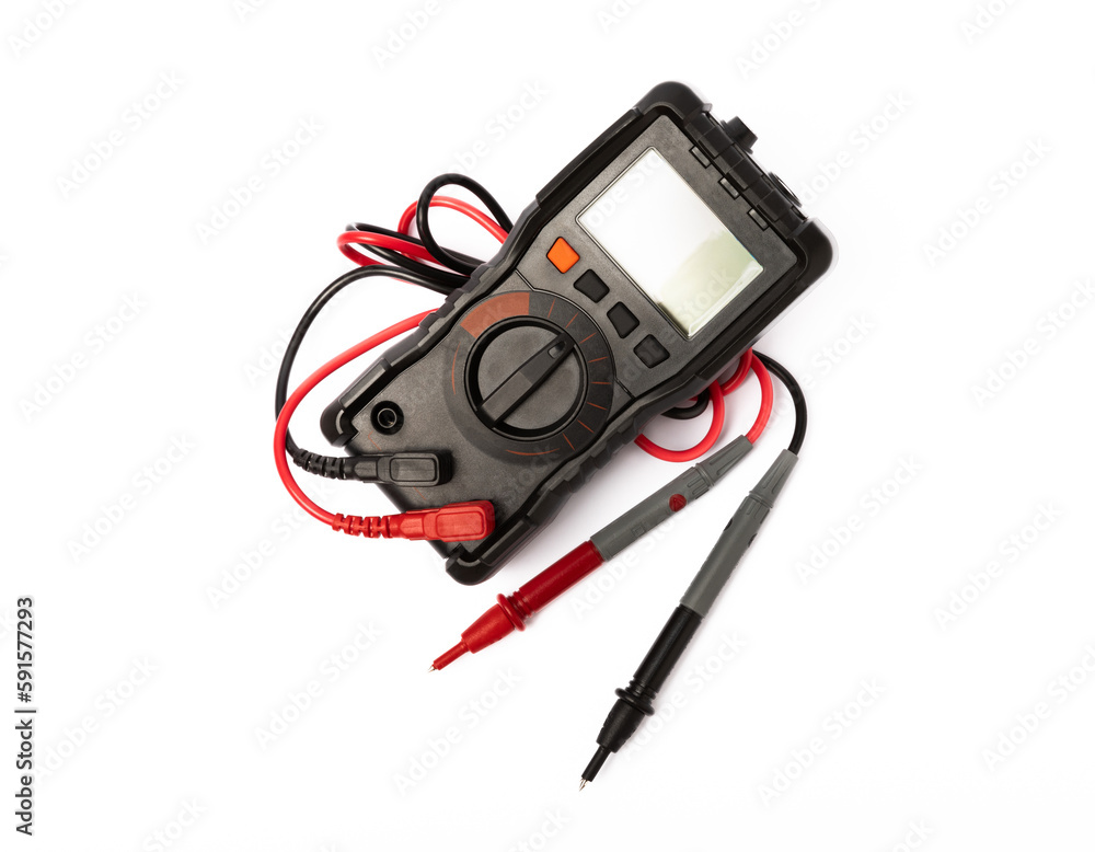 Photo Stock Digital multimeter with probes and display isolated on ...