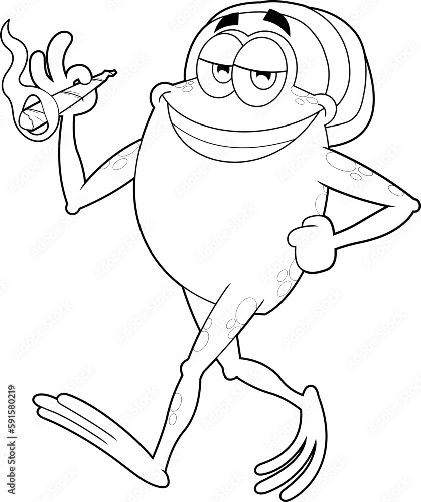 Vector de Stock Outlined Smiling Frog Cartoon Character Walking And ...