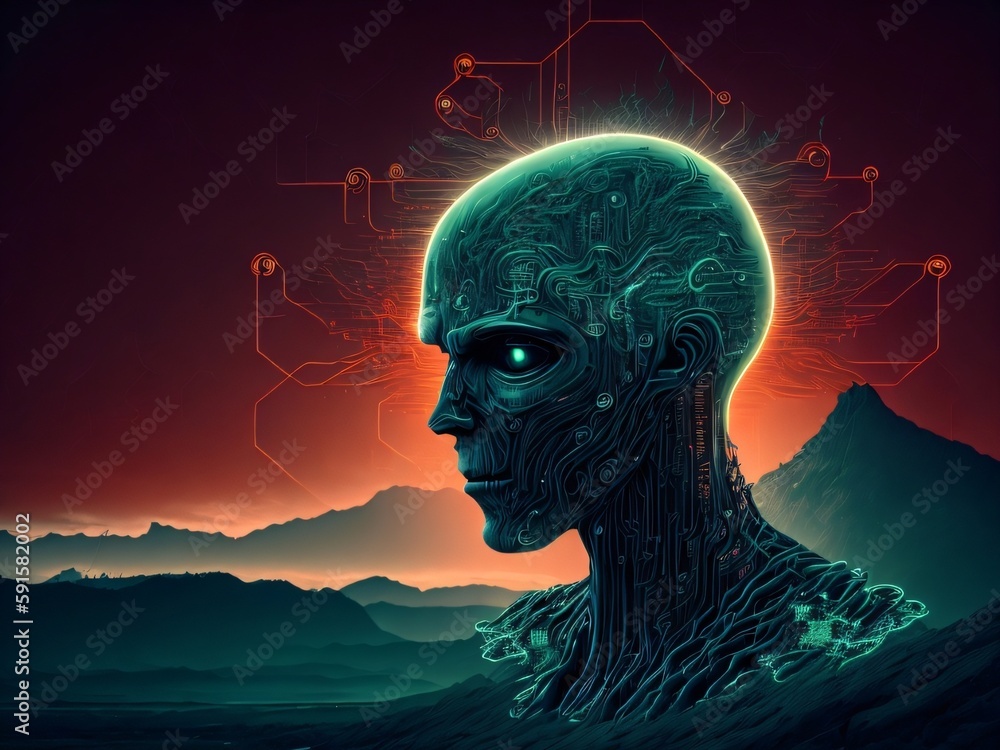 Evil artificial intelligence, humanoid alien robot. Robot with ...