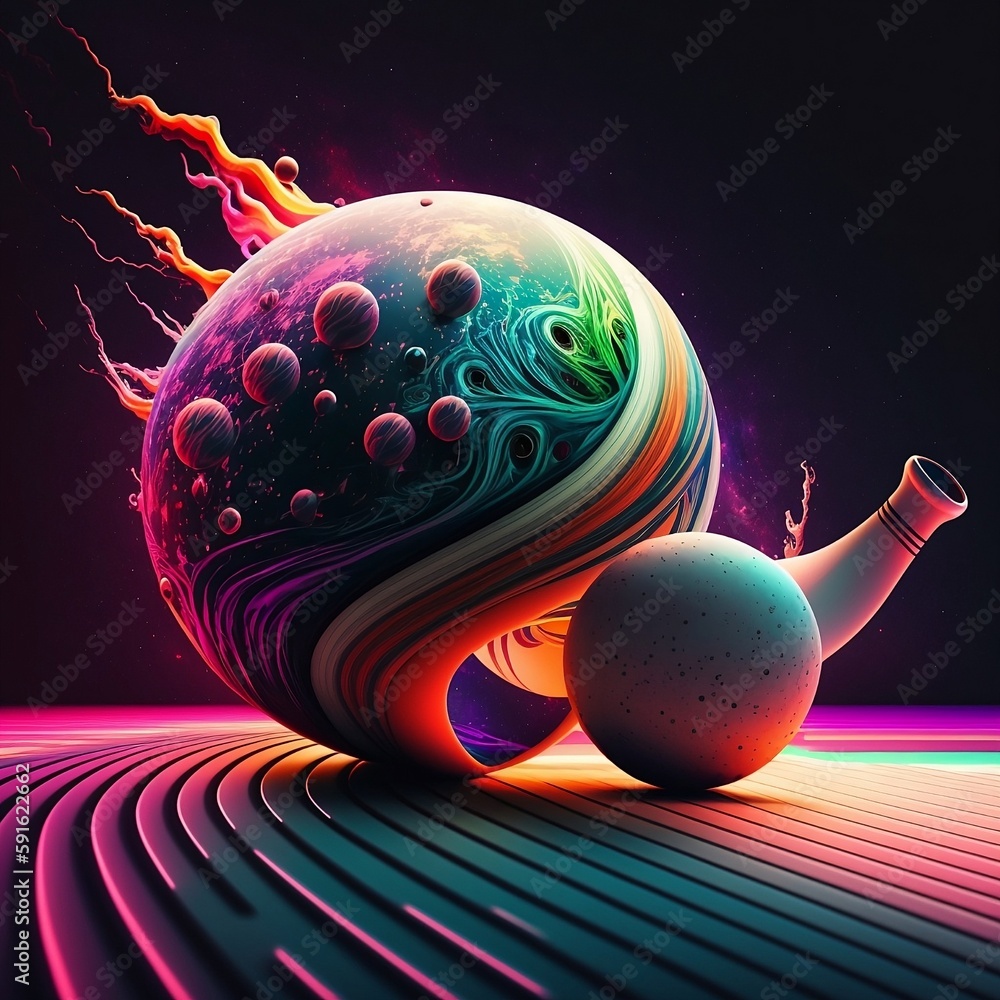 3d render, abstract neon background with colorful glowing shapes ...