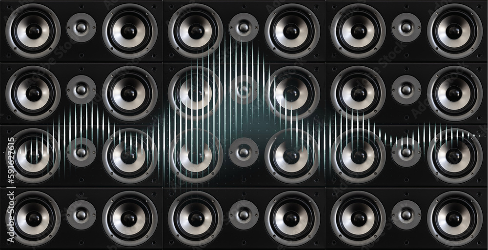 Graphical representation of sound waves spectrum overlayed over rows ...