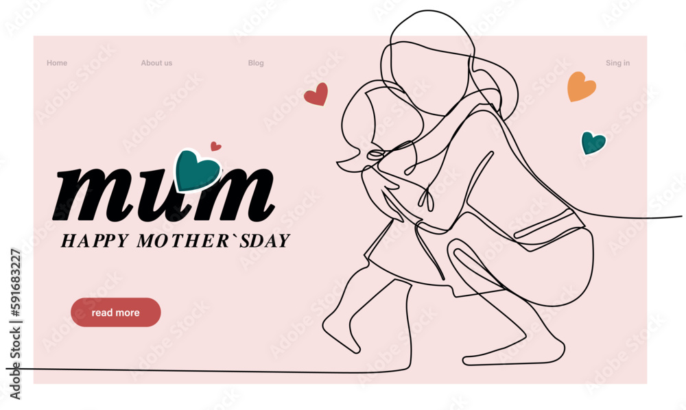 Happy Mother's Day handwritten lettering. Continuous line drawing text ...