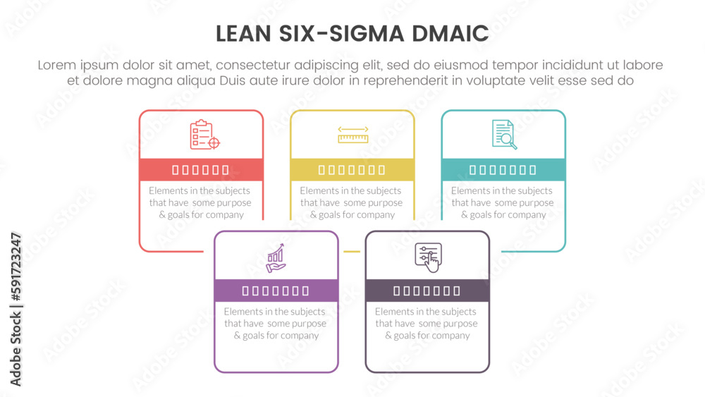 dmaic lss lean six sigma infographic 5 point stage template with square ...