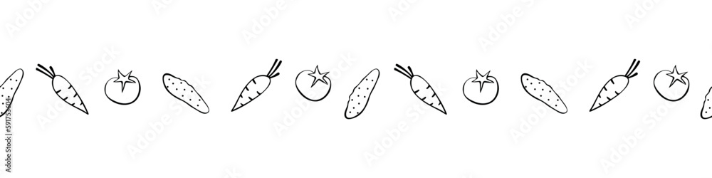 Vetor Edging, ribbon, border of outline fresh vegetables- cucumbers ...