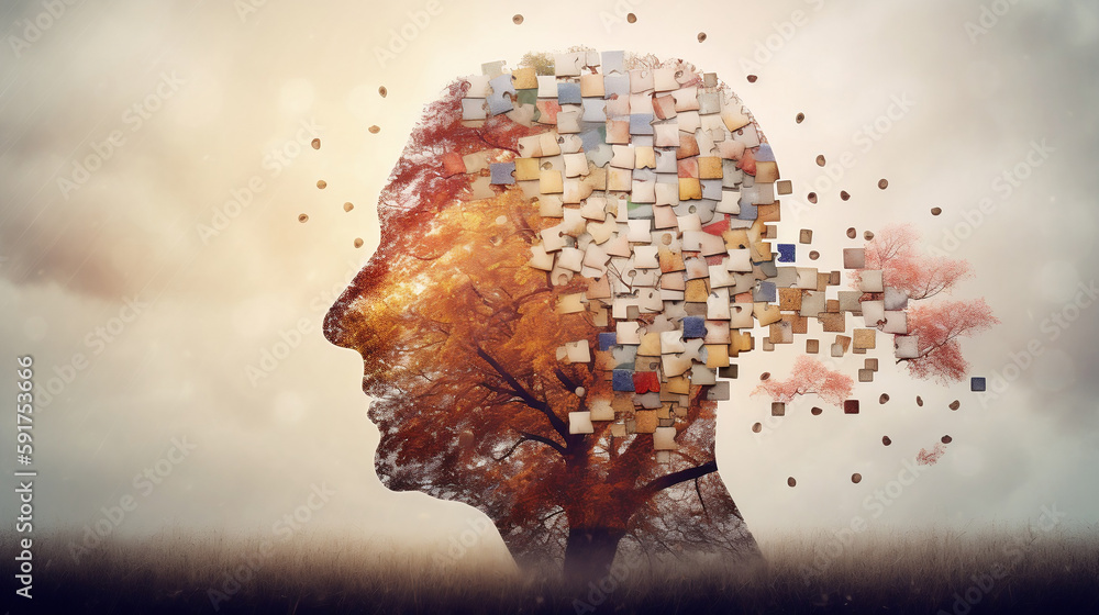 Human memory loss, dementia, Alzheimer's disease. Tree in the form of a ...