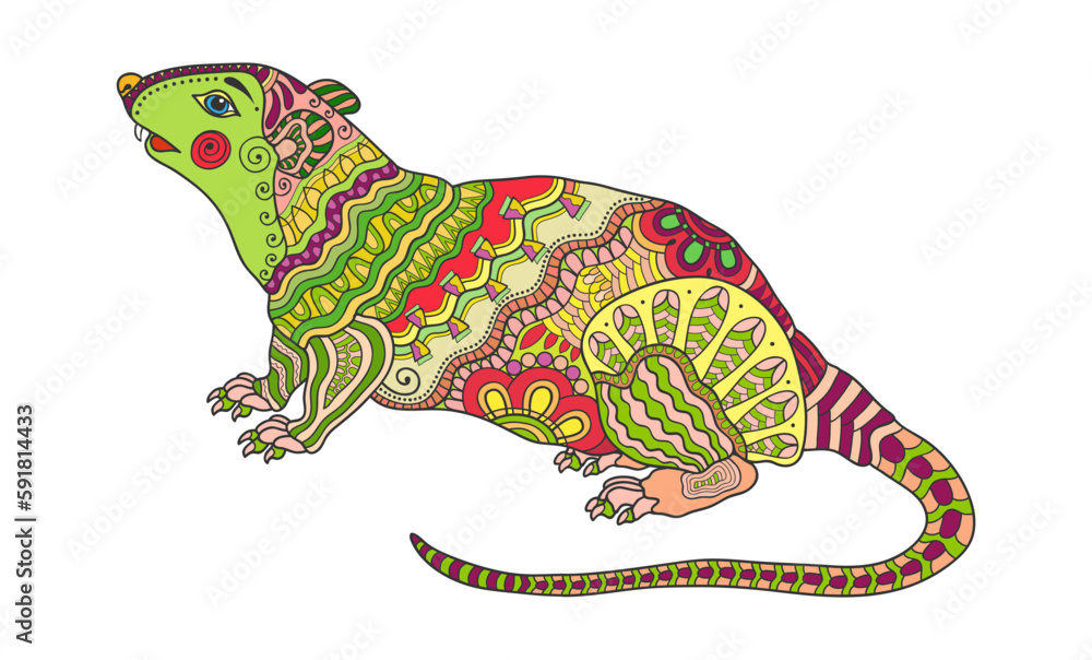 Hand drawn stylized Rat. Zen doodle graphic animal. Happy chinese new ...