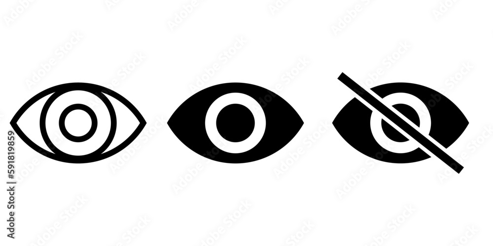 Vector de Stock Eye icon set. Hidden icon, visible Invisible icon. Look and Vision Hide Unhide ...