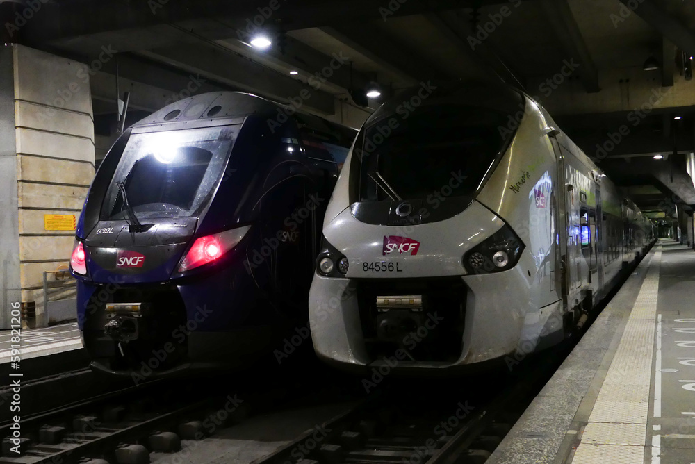Paris, France. April 02. 2023. Train in Montparnasse station ready for ...