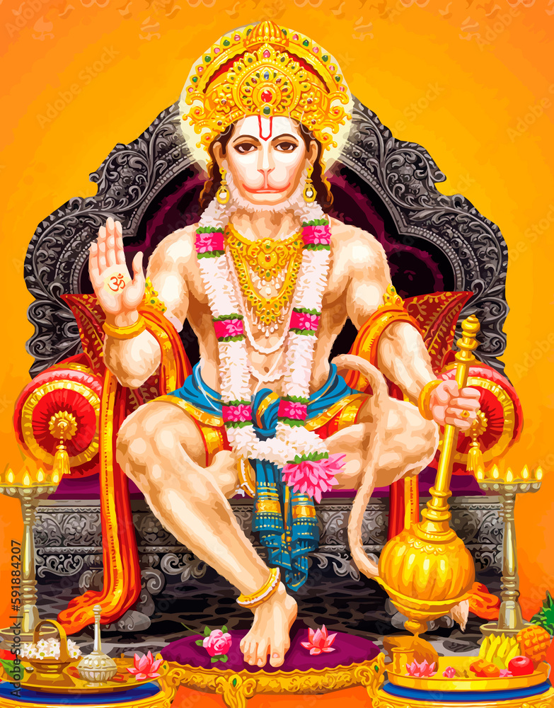 god monkey hanuman indian holy asia illustration Stock Illustration ...