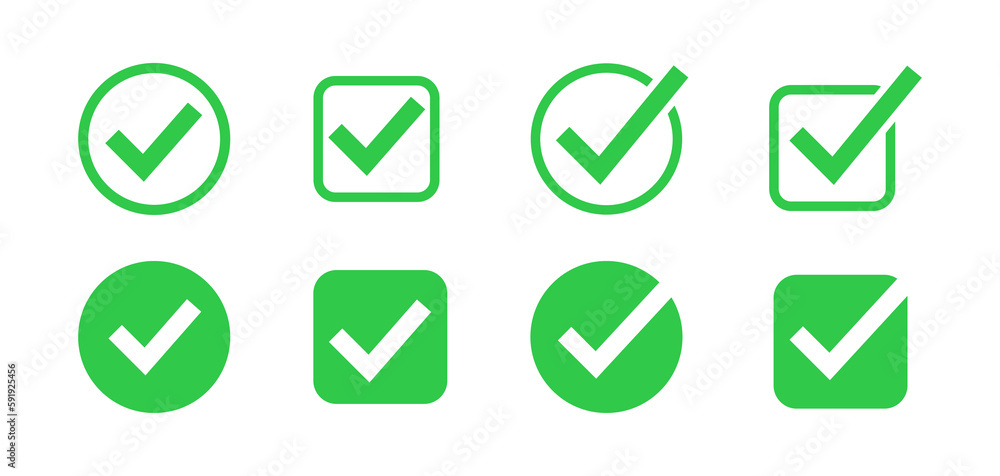 Ilustración de Stock Checkmark icon set. Checkmark, done, tick, vote ...