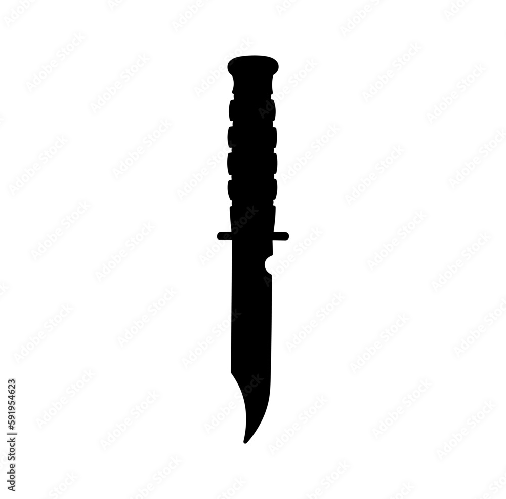Vector isolated one single tourist hunter knife with ribbed handle ...
