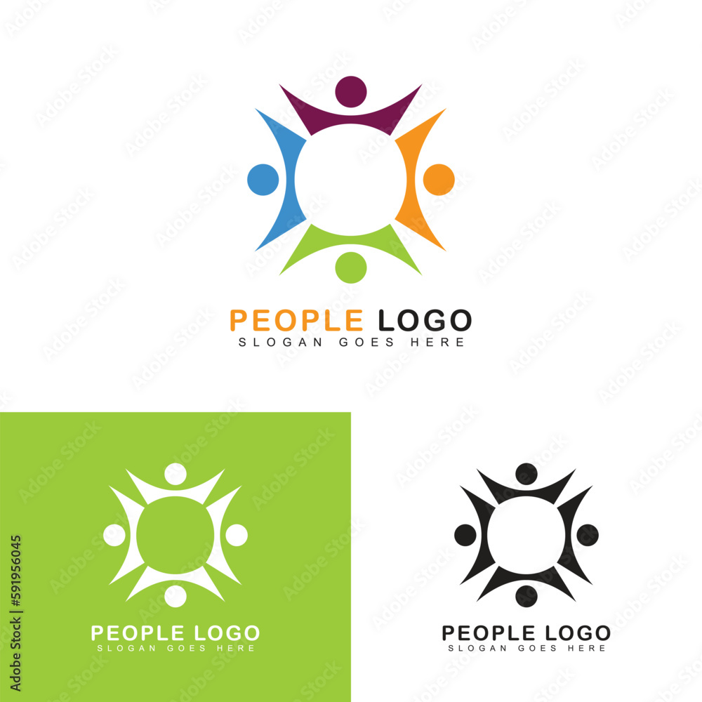 Abstract colorful people holding hands vector logo design template ...