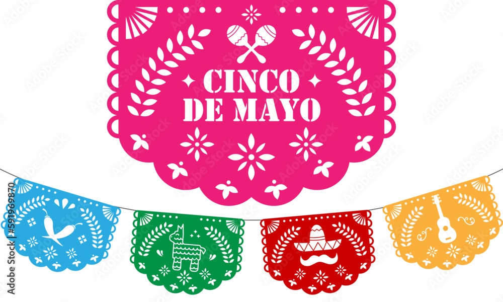 Papel picado para el 5 de mayo, festividad de México con motivos ...