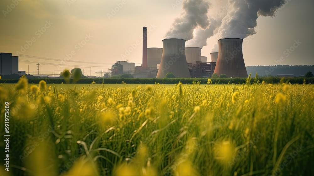 polluting factory background with lots of black smoke chimneys ...