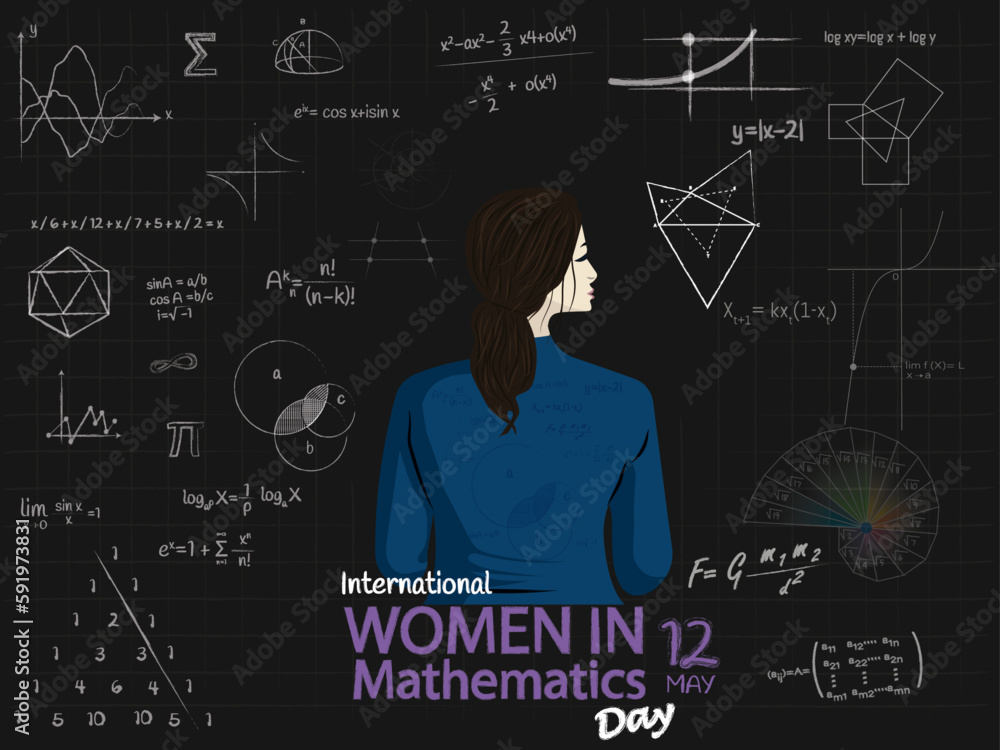 International day of women in mathematics. Silhouette of woman on her ...