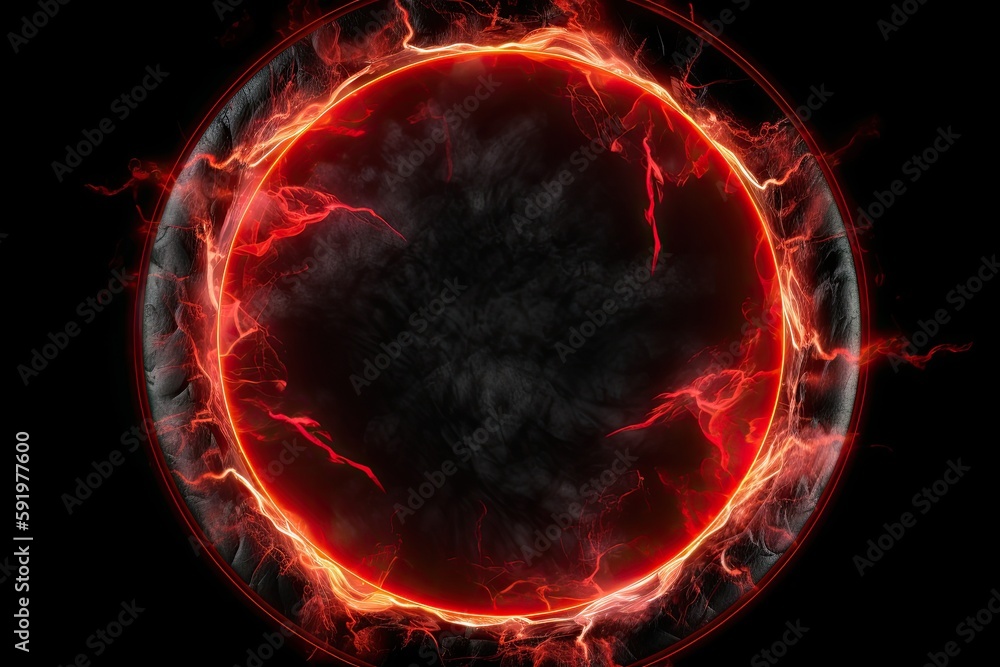 Magic red circle with lightning and plasma on a black background ...