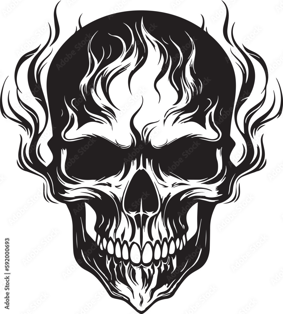 Skull with flames, burning skull, fire skull, black vector on a white background, SVG Stock ...