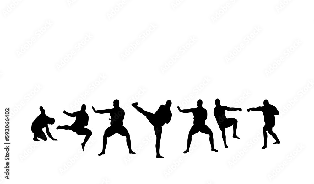 A group of silhouettes fighting on a transparent background Stock ...