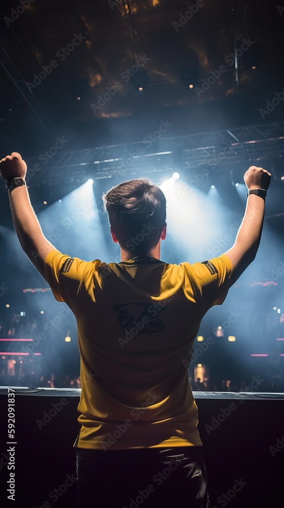 Ilustrace Professional gamer celebrating victory. Professional eSports ...