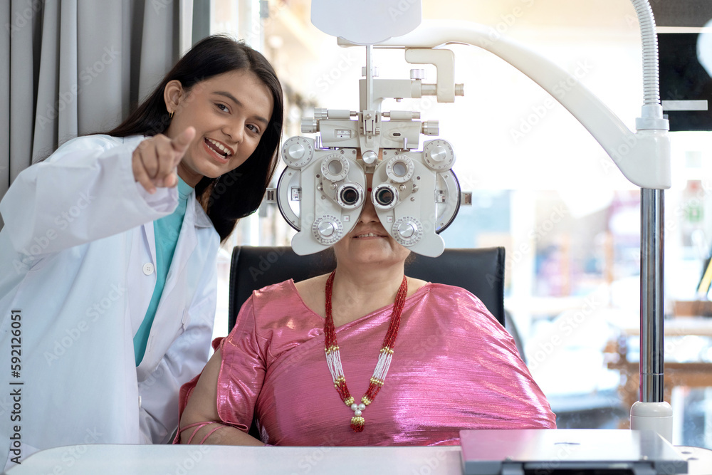 Expert is testing the vision test with diagnostic ophthalmology ...
