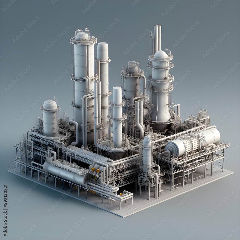 Miniature model of a refinery based on a square. AI generated ...