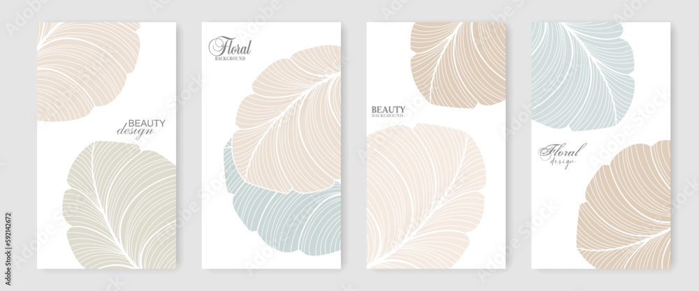 Floral Background Design. Universal Banners set with Line Art Floral ...