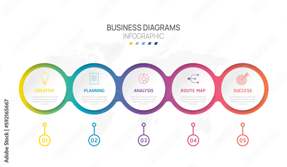 Infographic charts template for business. 5 Steps Modern Mind map diagram, Milestone ...