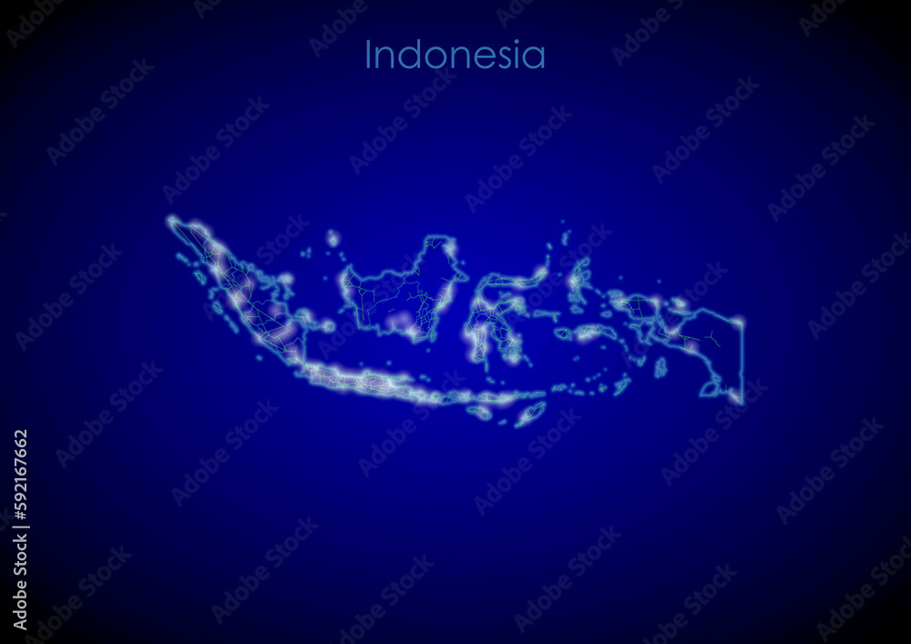 Indonesia concept map with glowing cities and network covering the ...