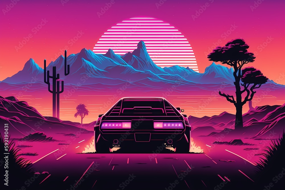 Background illustration Inspired by synthwave, retrowave, and the 80s ...