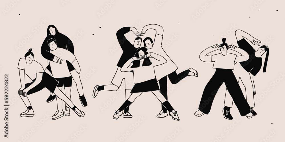 Vector de Stock Groups of happy People set. Friends or coworkers are ...