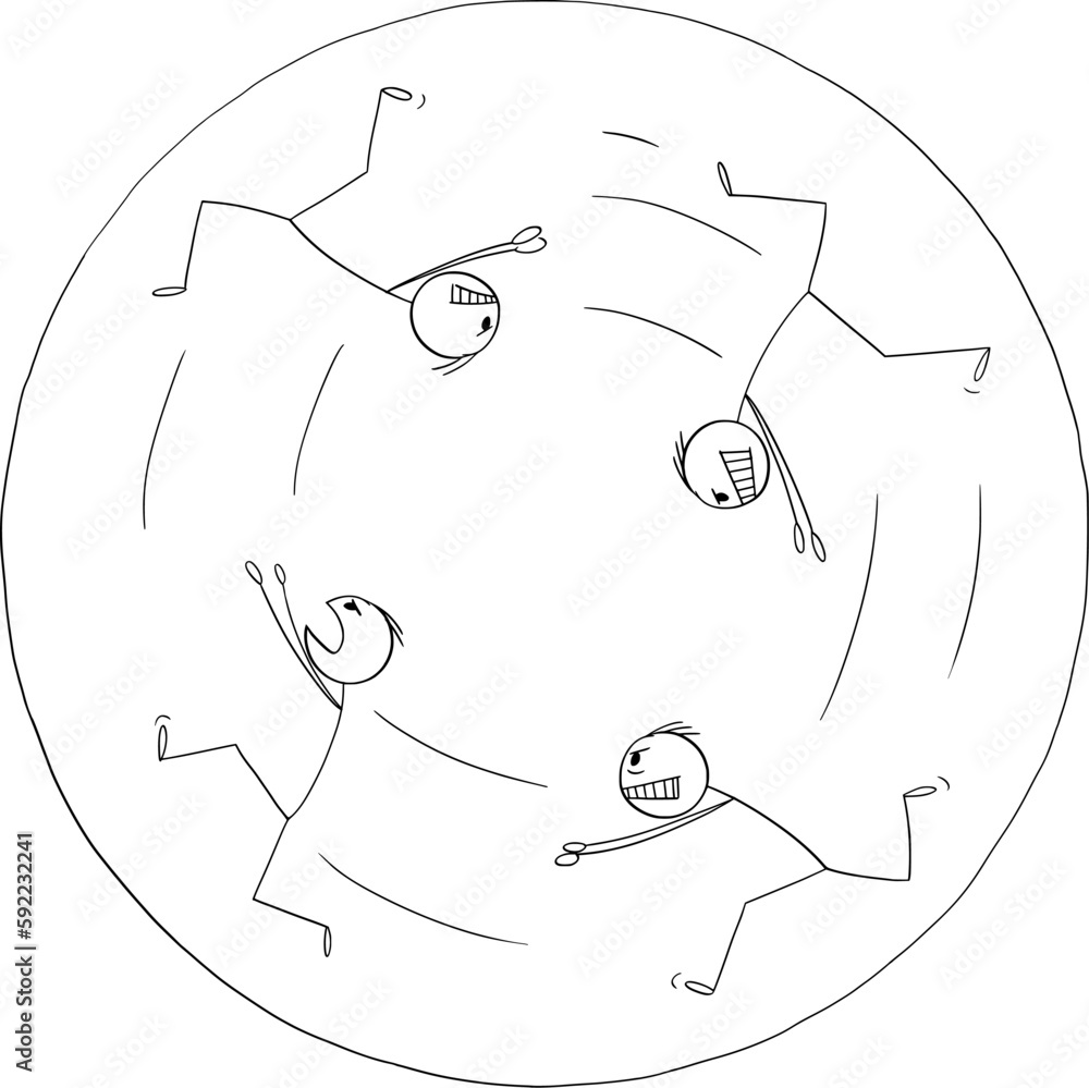 Angry Aggressive People Running in Circle of Violence, Vector Cartoon ...