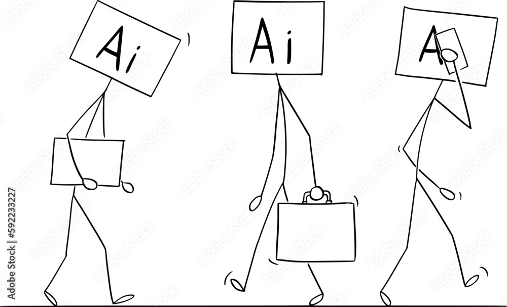 Ai or Artificial Intelligence Going to Work , Vector Cartoon Stick ...