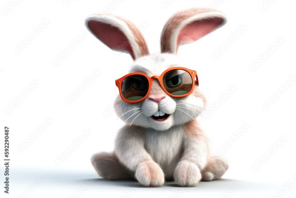 Funny cartoon bunny, cute rabbit, with sunglasses isolated on white ...
