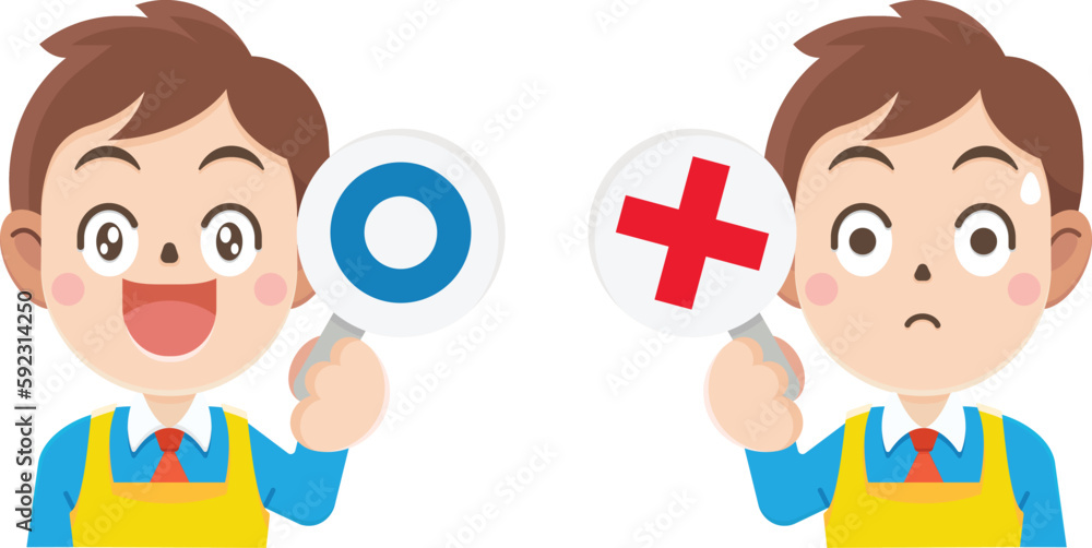 Cartoon Boy Holding a Wrong Sign, Showing Wrong Sign, Vector ...