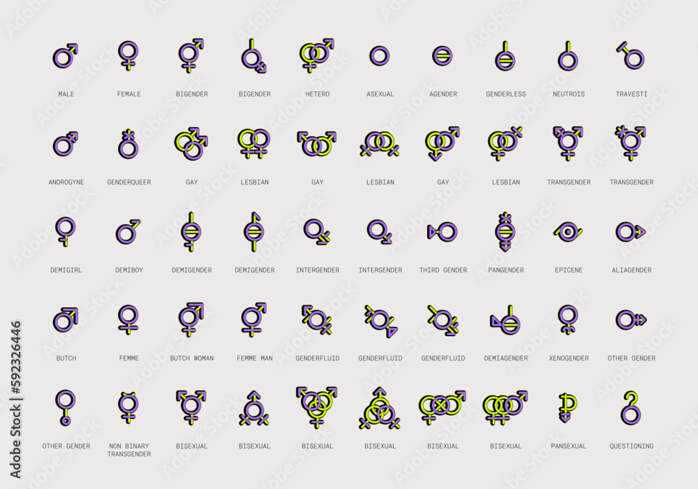 Gender and sexual orientation identity vector symbol sign icons Stock ...