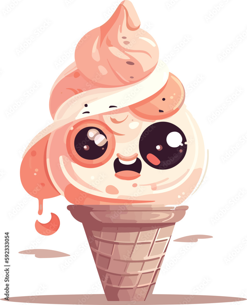 Cartoon Illustration of Ice Cream Cone Mascot Character with Smile ...