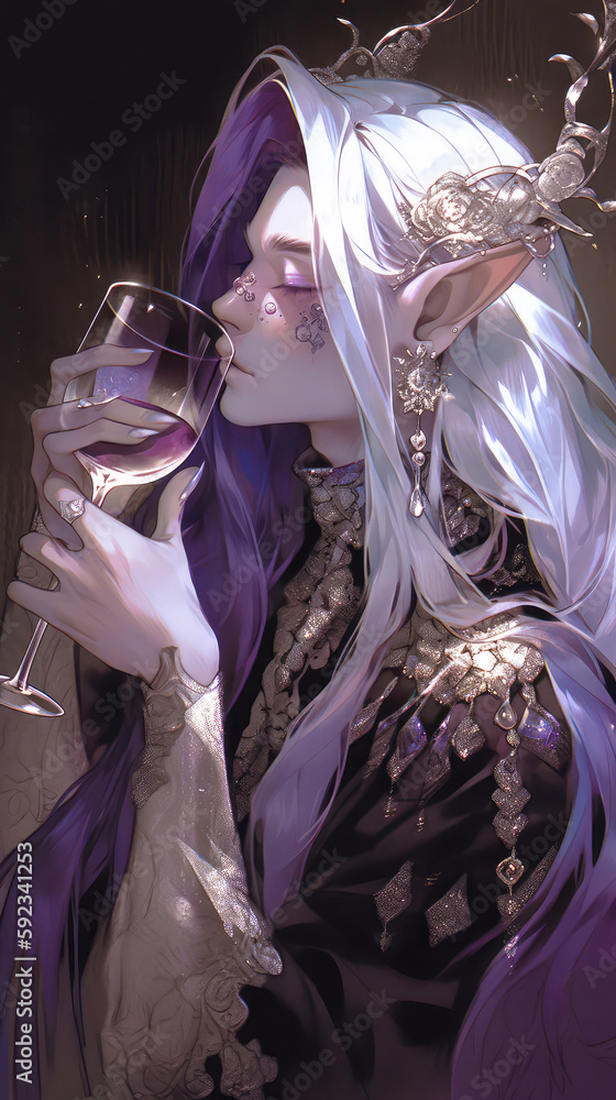 Anime elf male portrait, gothic, purple hair, holographic, wallpaper ...