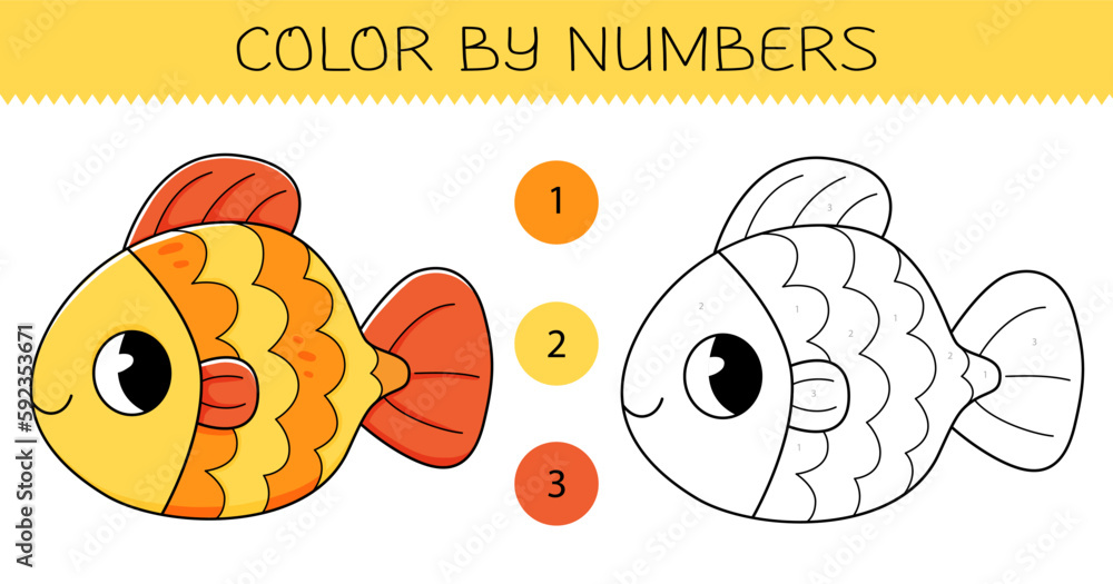 Color by numbers coloring book for kids with cute goldfish. Coloring ...