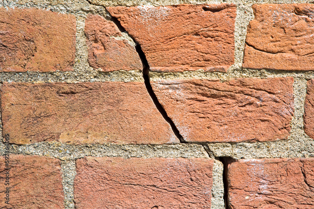 Dangerous old exposed brick wall with deep crack due to structural ...