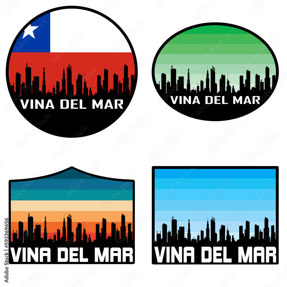 Vina del Mar Skyline Silhouette Chile Flag Travel Souvenir Sticker ...