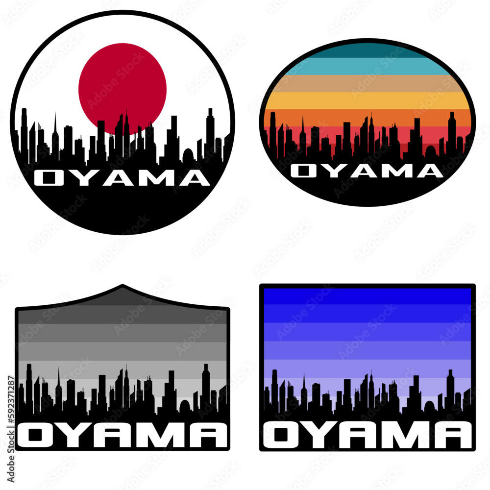 Oyama Skyline Silhouette Japan Flag Travel Souvenir Sticker Sunset ...