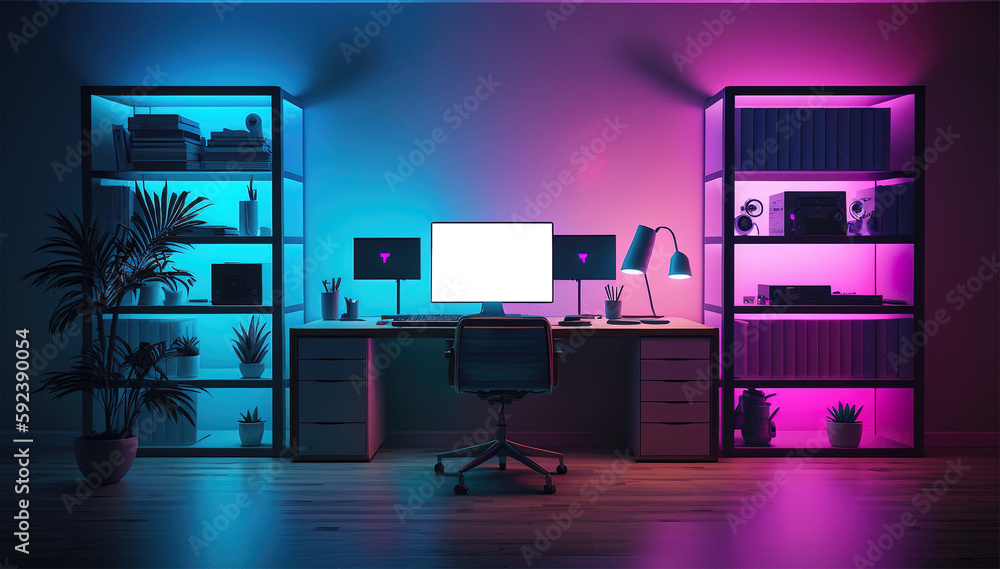 Modern and clean room online webinar Zoom meeting home office computer ...