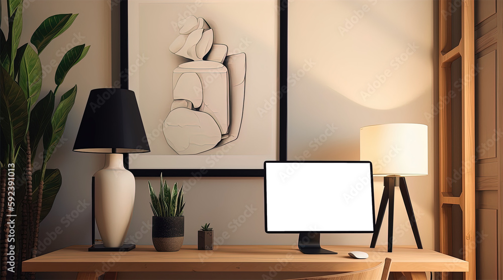 Modern and clean online webinar Zoom meeting interior home office ...