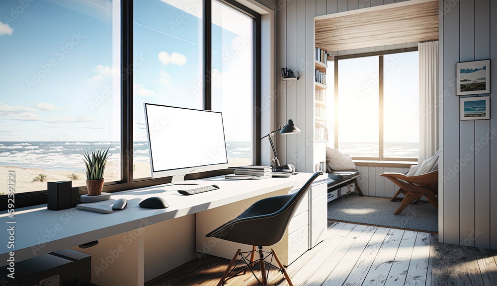 Online webinar beach ocean background virtual meeting interior home ...